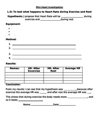 SEN Quick and easy heart investigation worksheet | Teaching Resources