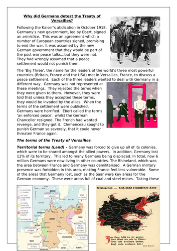 Terms of the Treaty of Versailles | Teaching Resources