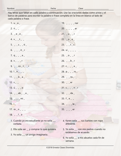 Past Simple with Used To Missing Letters Spanish Worksheet | Teaching ...