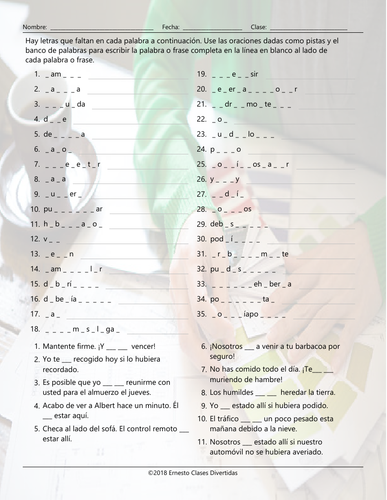 Possibility Modals Missing Letters Spanish Worksheet | Teaching Resources