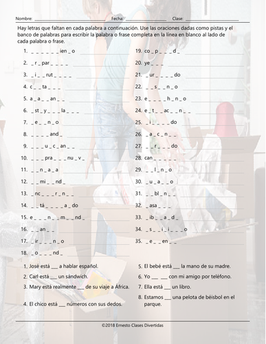 Present Continuous Tense Missing Letters Spanish Worksheet | Teaching ...