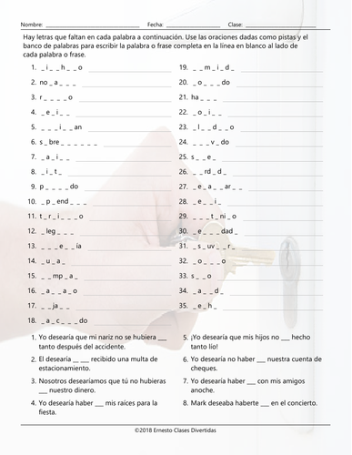 Regret Modals Missing Letters Spanish Worksheet | Teaching Resources