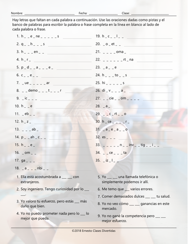 Verb Hacer Spanish Missing Letters Spanish Worksheet | Teaching Resources
