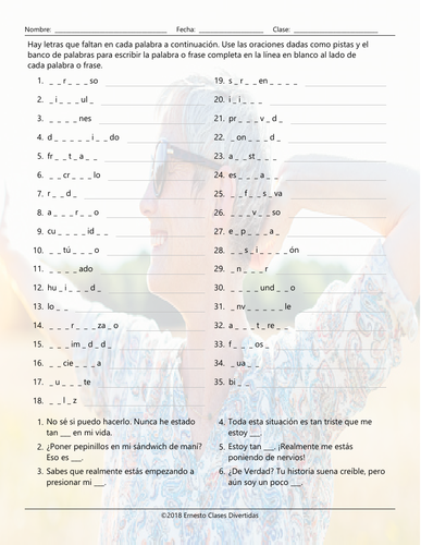 Feelings and Emotions Missing Letters Spanish Worksheet | Teaching ...
