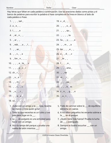 Friendship Activities Missing Letters Spanish Worksheet | Teaching ...