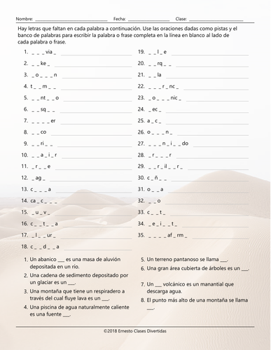 Geology and Planet Earth Missing Letters Spanish Worksheet | Teaching ...