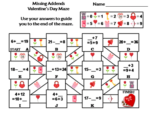 Missing Addends Valentine's Day Math Maze | Teaching Resources