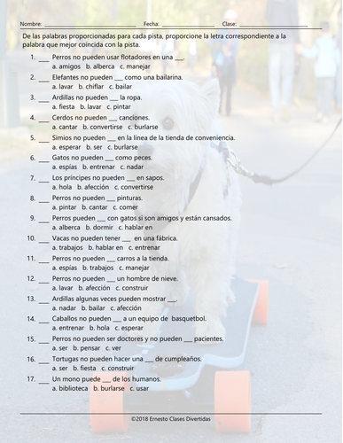 Ability Modals Multiple Choice Spanish Worksheet | Teaching Resources