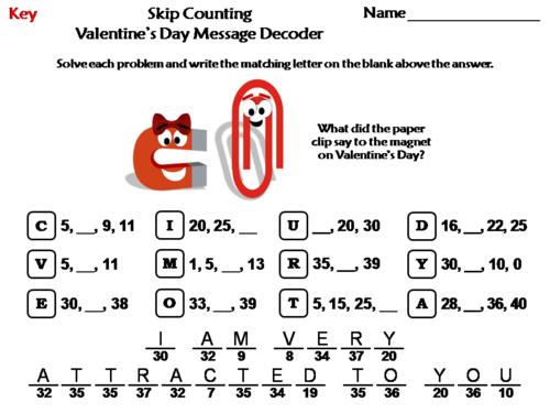 Skip Counting by 2, 3, 4, 5, 10 Valentine's Day Math Activity: Message ...