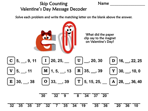Skip Counting by 2, 3, 4, 5, 10 Valentine's Day Math Activity: Message ...