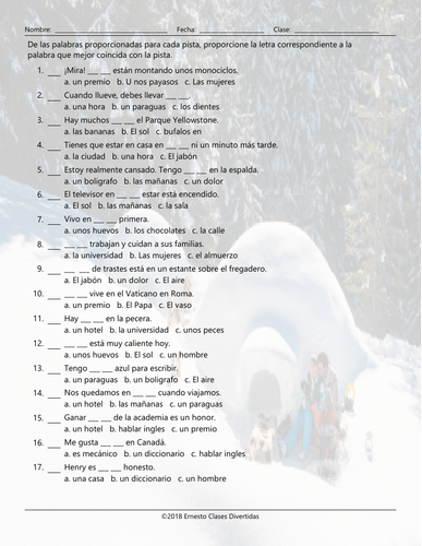 Articles Multiple Choice Spanish Worksheet | Teaching Resources