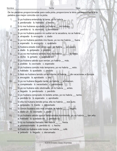 Conditional Sentences Type 3 Multiple Choice Spanish Worksheet ...