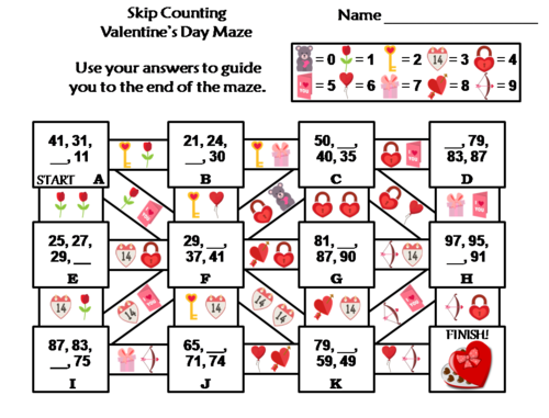 Skip Counting by 2, 3, 4, 5, 10 Valentine's Day Math Maze | Teaching ...