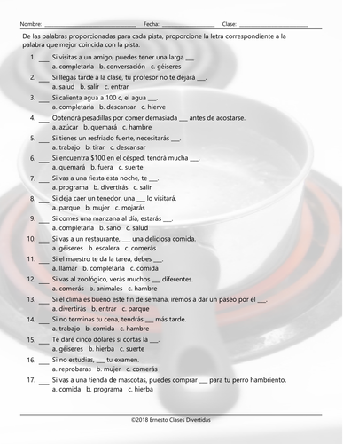 Conditional Sentences Types 0 and 1 Multiple Choice Spanish Worksheet ...
