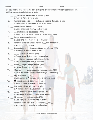 Frequency Adverbs Multiple Choice Spanish Worksheet | Teaching Resources