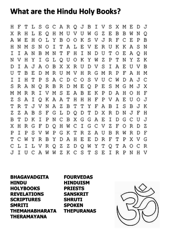 What are the Hindu Holy Books Word Search | Teaching Resources