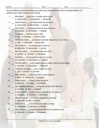 Future Perfect Tense Multiple Choice Spanish Worksheet | Teaching Resources
