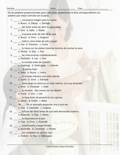 Imperative Verbs Multiple Choice Spanish Worksheet | Teaching Resources