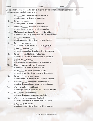 Modals of Obligation, Necessity, and Prohibition Multiple Choice ...