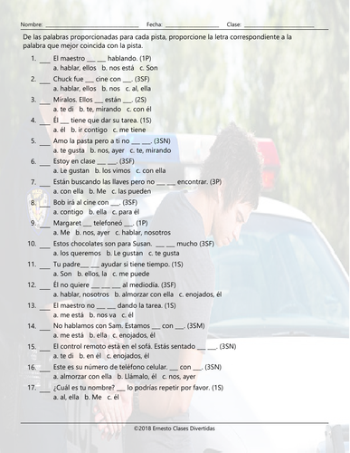 Object Pronouns Multiple Choice Spanish Worksheet | Teaching Resources