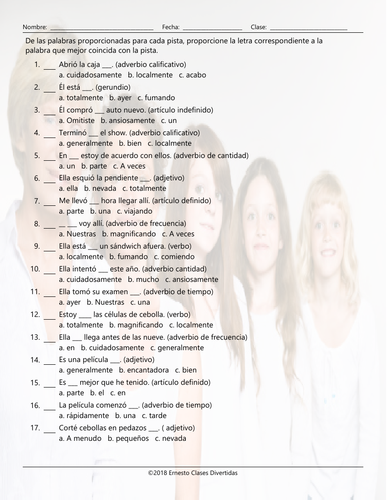 Parts of Speech Multiple Choice Spanish Worksheet | Teaching Resources