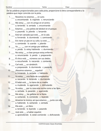 Present Continuous Tense Multiple Choice Spanish Worksheet | Teaching ...