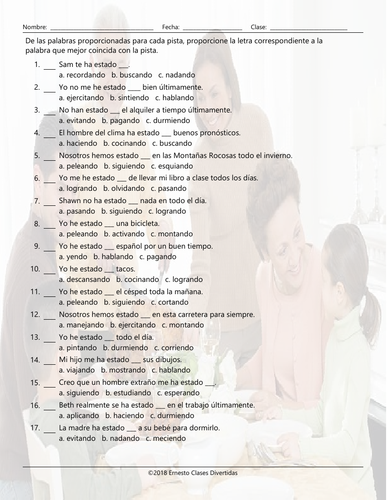 Present Perfect Continuous Tense Multiple Choice Spanish Worksheet ...