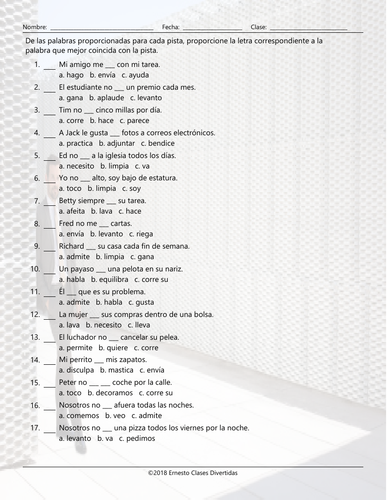Present Simple Tense Multiple Choice Spanish Worksheet | Teaching Resources