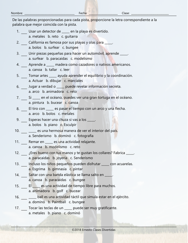 Free Time and Hobbies Multiple Choice Spanish Worksheet | Teaching ...