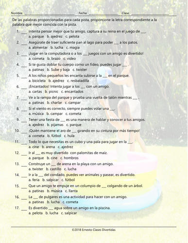 Friendship Activities Multiple Choice Spanish Worksheet | Teaching ...