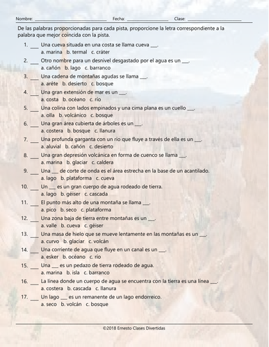 Geology and Planet Earth Multiple Choice Spanish Worksheet | Teaching ...