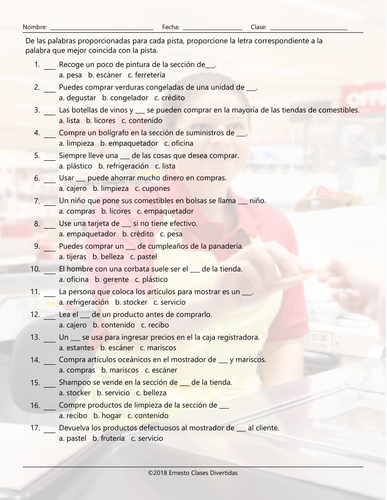 Grocery Shopping Multiple Choice Spanish Worksheet | Teaching Resources
