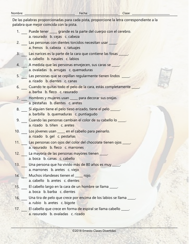 People Descriptions Multiple Choice Spanish Worksheet | Teaching Resources