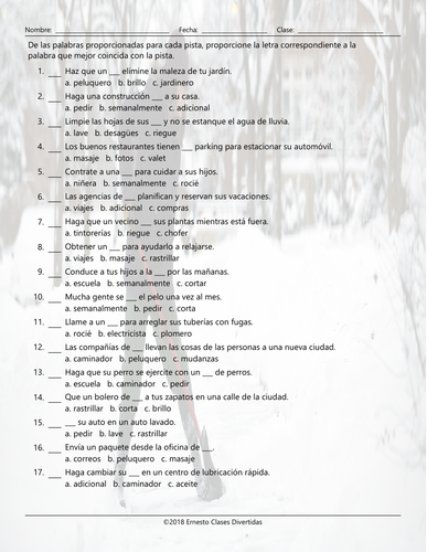 Running Errands and Having Things Done Multiple Choice Spanish ...