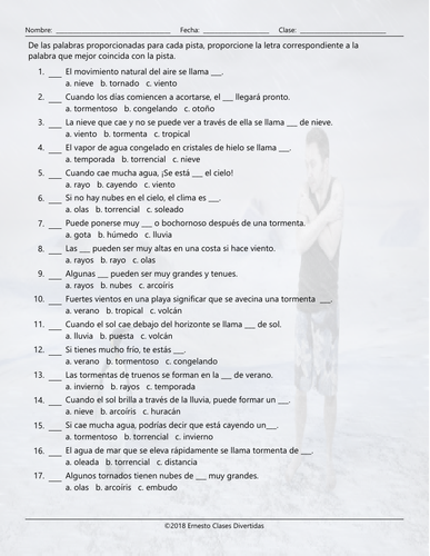 Seasons and Weather Multiple Choice Spanish Worksheet | Teaching Resources
