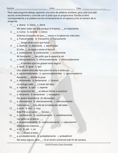 Adverbs Spelling Challenge Spanish Worksheet | Teaching Resources