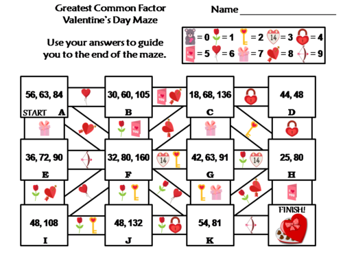 Greatest Common Factor Activity: Valentine's Day Math Maze | Teaching ...