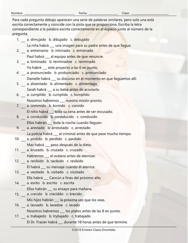 Future Perfect Tense Spelling Challenge Spanish Worksheet | Teaching ...