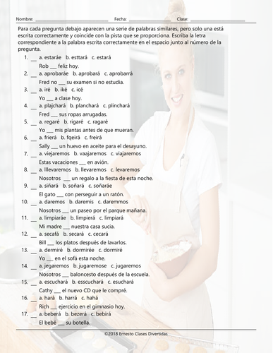 Future Simple Tense with Will Spelling Challenge Spanish Worksheet ...