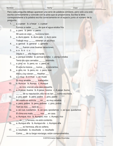 Linking Words and Connectors Spanish Spelling Challenge Spanish ...