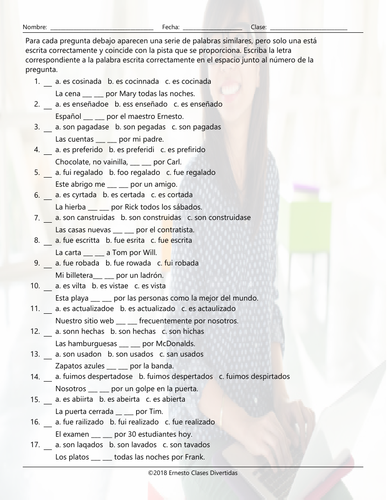 Passive versus Active Voice Spelling Challenge Spanish Worksheet ...