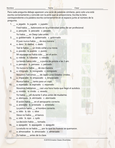 Past Perfect Tense Spelling Challenge Spanish Worksheet | Teaching ...