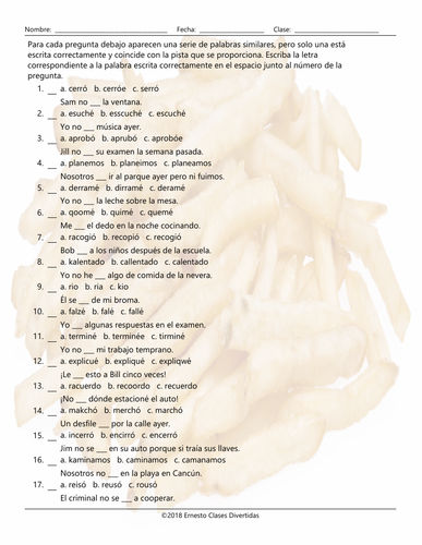 Past Simple Tense with Regular Verbs Spelling Challenge Spanish ...