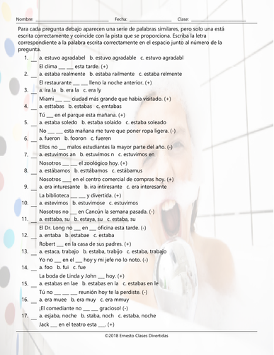 Past Simple with Verbs Estar and Ser Spelling Challenge Spanish ...