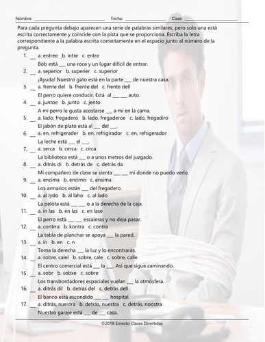 Place Prepositions Spelling Challenge Spanish Worksheet | Teaching ...