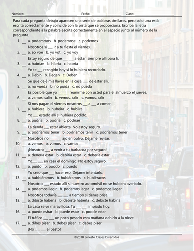 Possibility Modals Spelling Challenge Spanish Worksheet | Teaching ...