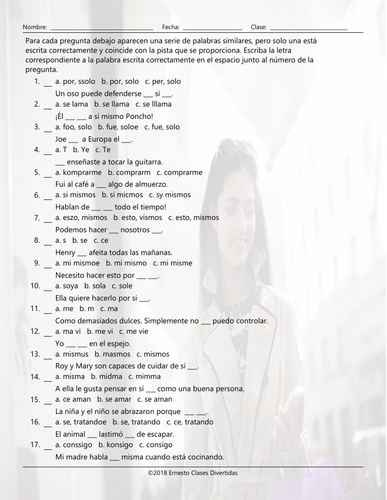 Reflexive and Reciprocal Pronouns Spelling Challenge Spanish Worksheet ...