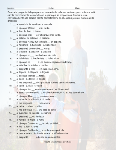 Reported Speech Spelling Challenge Spanish Worksheet | Teaching Resources