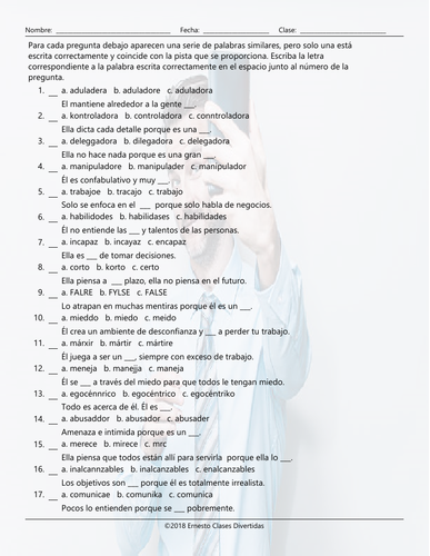 Bad Bosses are Bad Business Spelling Challenge Spanish Worksheet ...