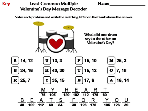 Least Common Multiple Valentine's Day Math Activity: Message Decoder ...